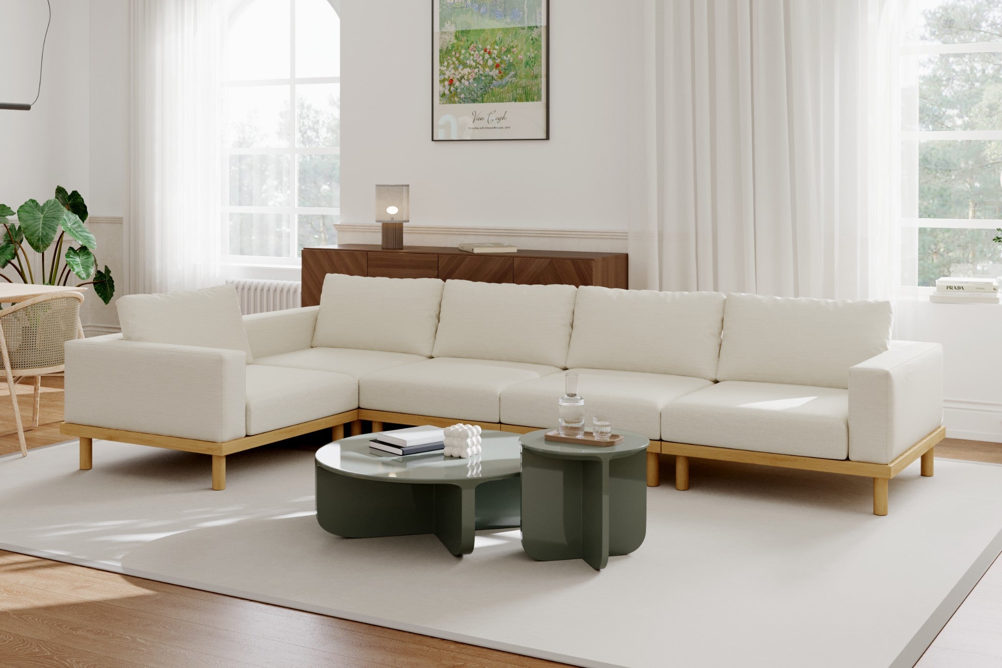 Lumi Slipcover Modular Reversible Sectional Sofa with Wood Grain ...