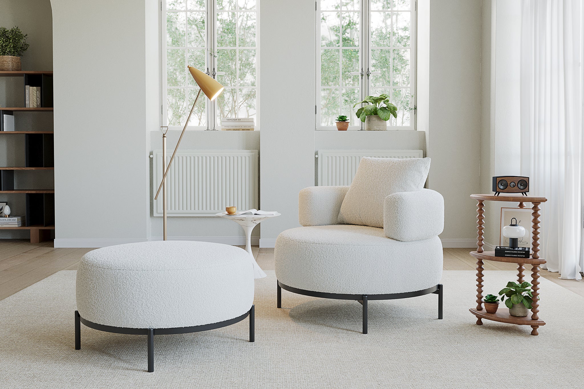 Orla Boucle Round Lounge Chair and Ottoman – Acanva Home