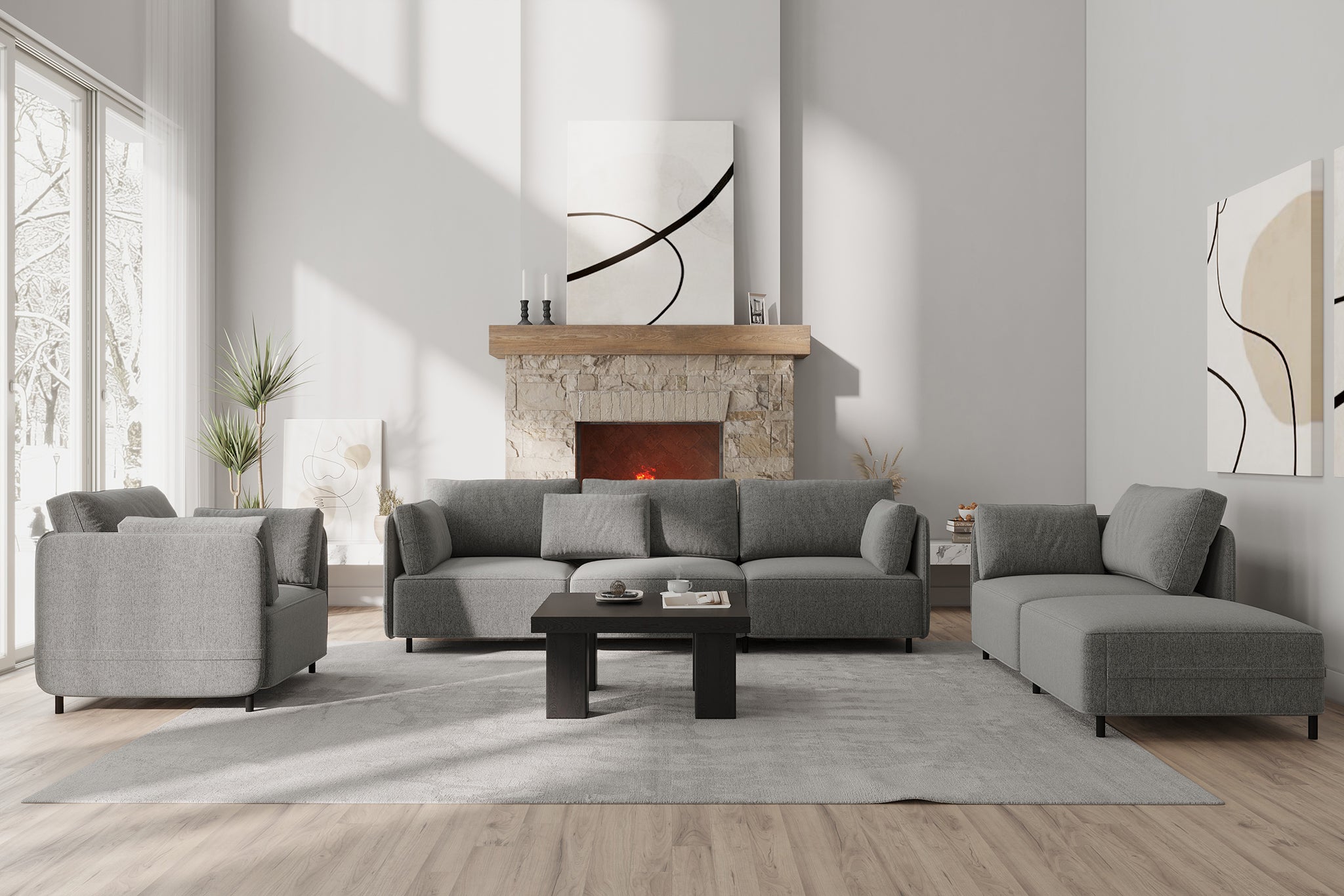Fana Linen Modular Sofa Piece and Reversible Sectional by Acanva ...