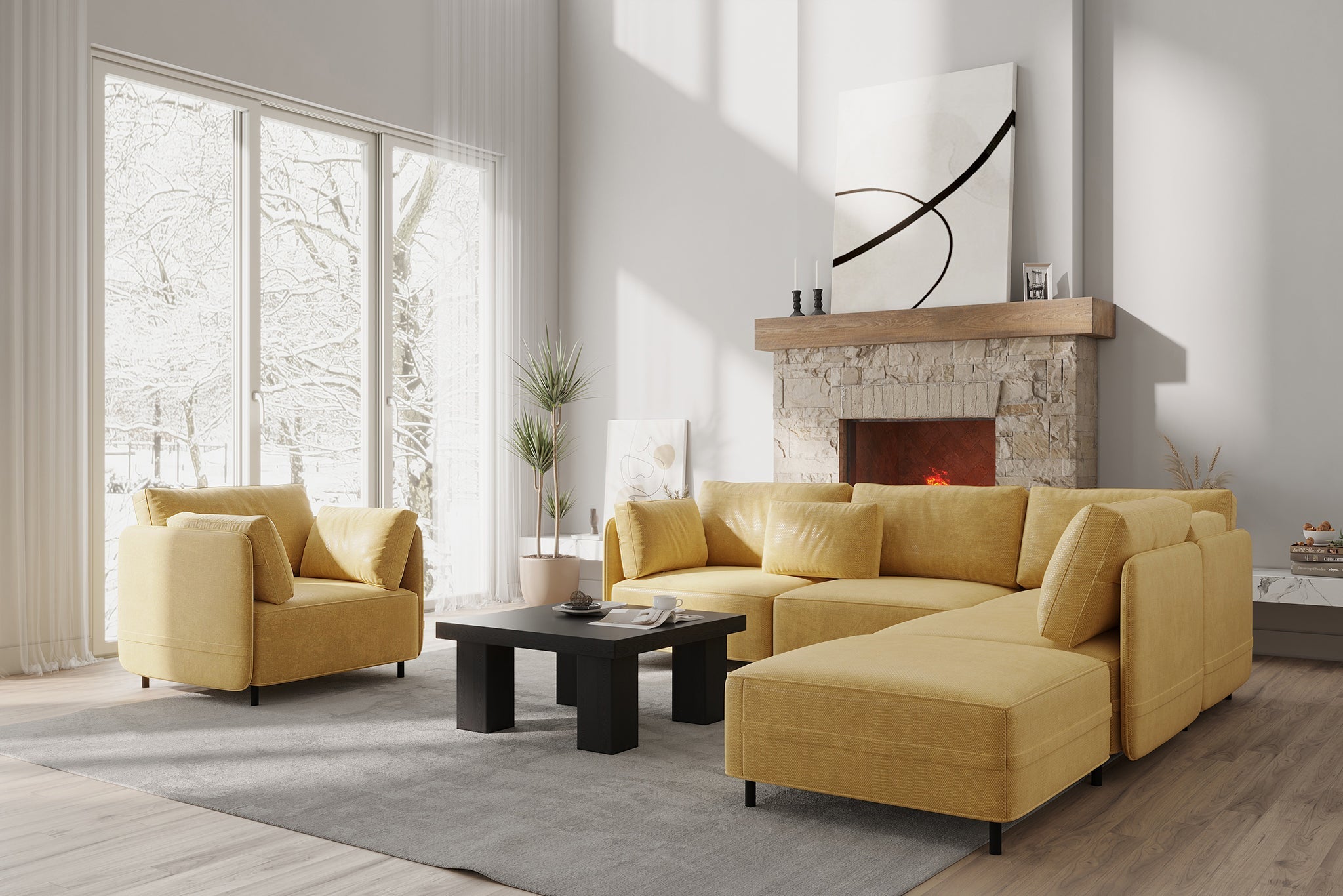 Fana Linen Modular Sofa Piece and Reversible Sectional by Acanva ...