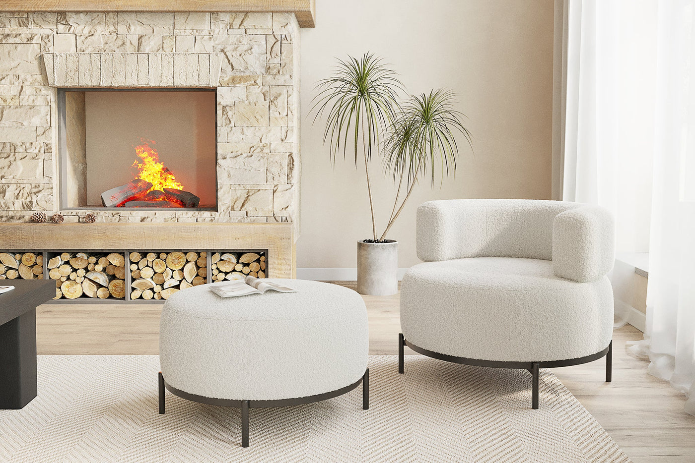 Orla Boucle Round Lounge Chair and Ottoman – Acanva Home